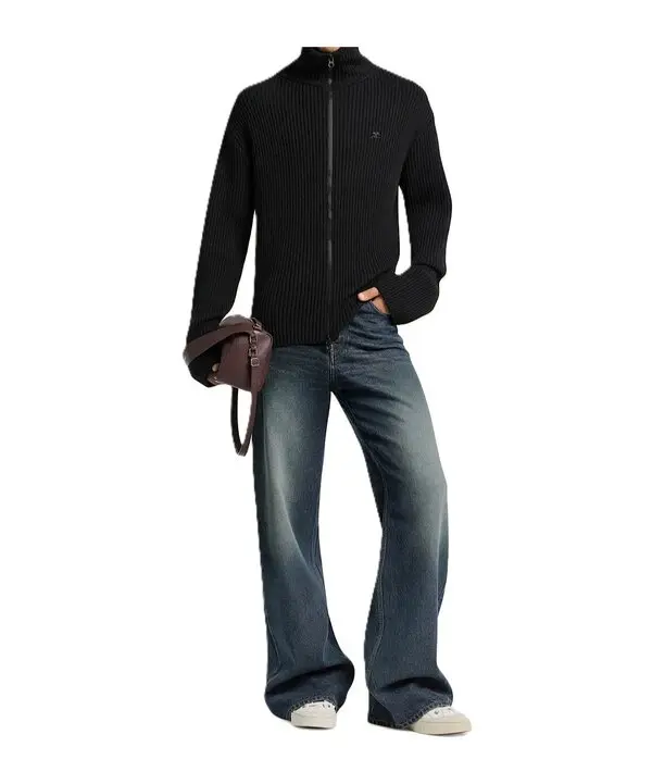 COURREGES Ribbed Wool Zipped Sweater
