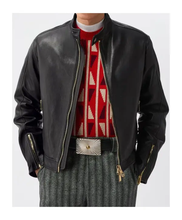 Versace Leather Biker Jacket With Medusa Hardware