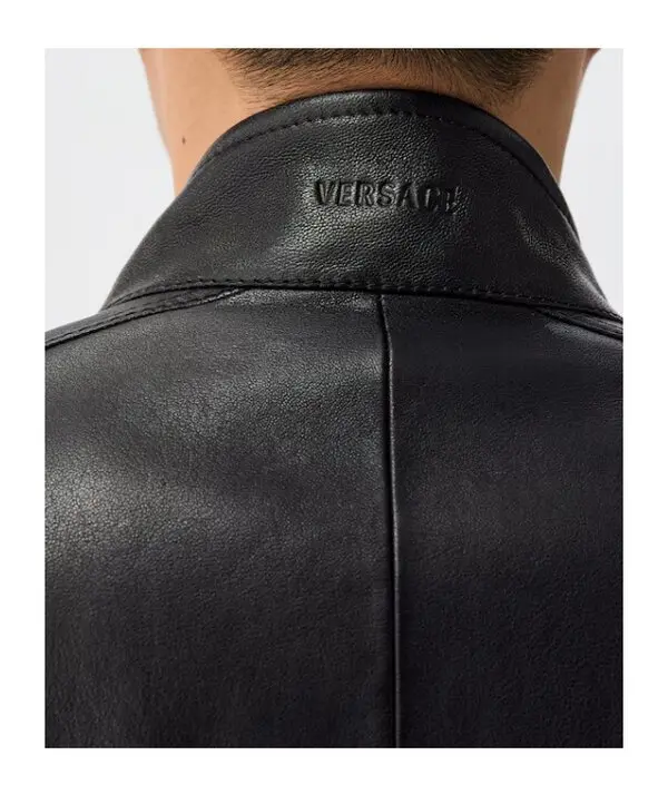 Versace Leather Biker Jacket With Medusa Hardware