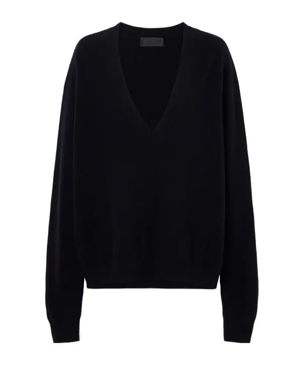 NILI LOTAN Cashmere V-neck Relaxed Fit Sweater - Navy Blue