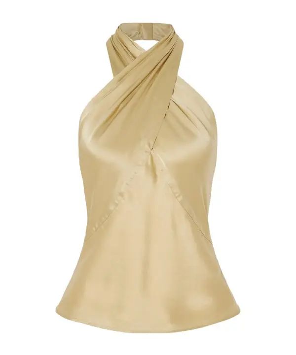 L'AGENCE Satin Halter Top - Gold