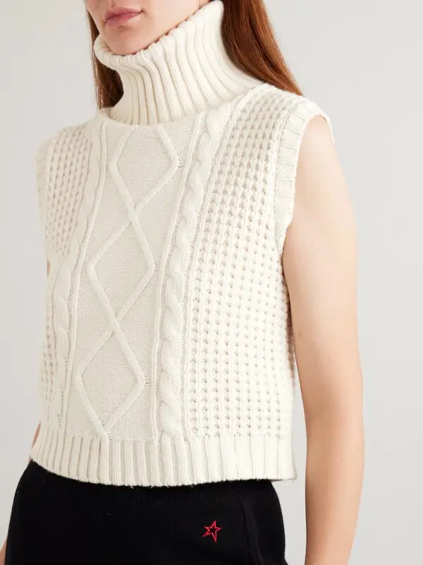 Perfect Moment Cable-knit Roll-neck Top