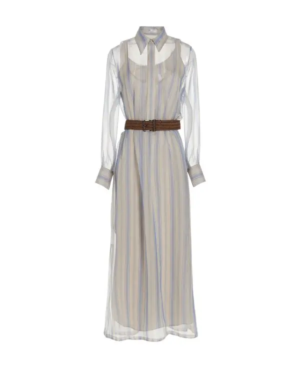 Brunello Cucinelli Striped Maxi Silk Shirt Dress