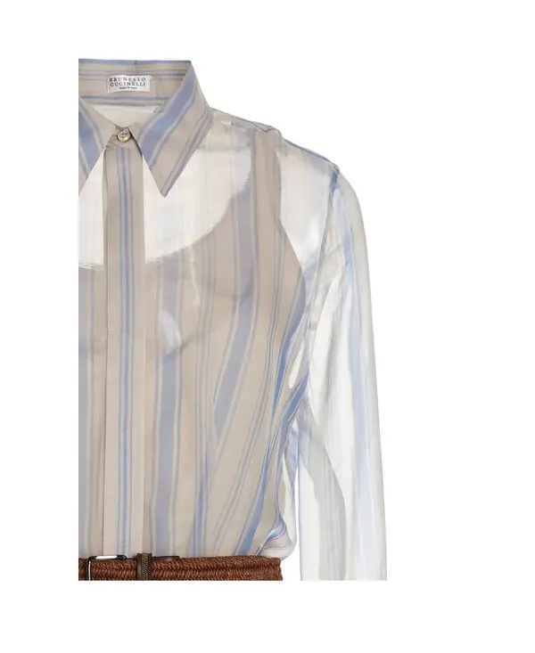 Brunello Cucinelli Striped Maxi Silk Shirt Dress