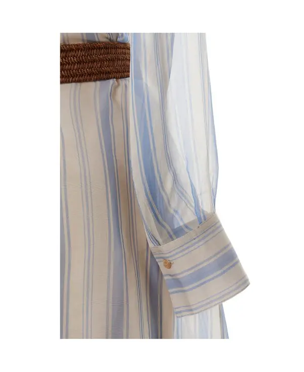Brunello Cucinelli Striped Maxi Silk Shirt Dress