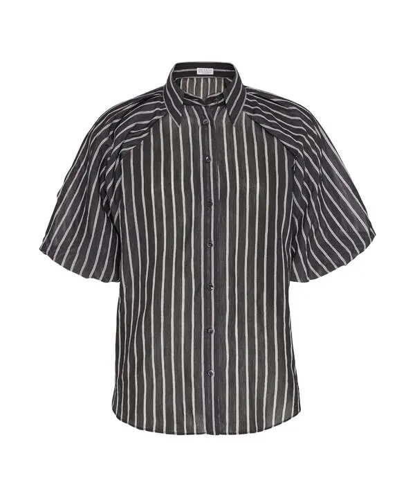 Brunello Cucinelli Stripe Detailed Curved Hem Blouse