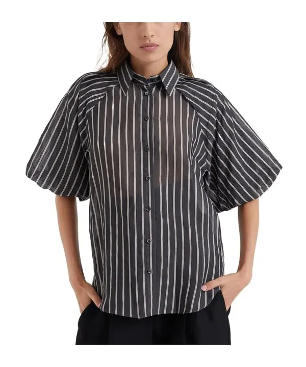 Brunello Cucinelli Stripe Detailed Curved Hem Blouse