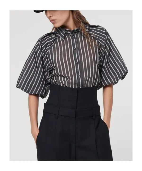 Brunello Cucinelli Stripe Detailed Curved Hem Blouse