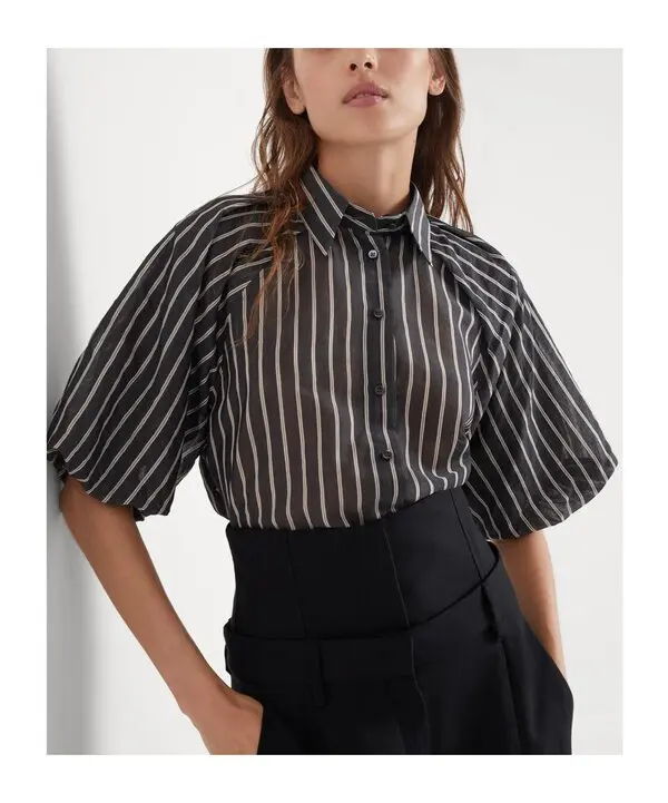 Brunello Cucinelli Stripe Detailed Curved Hem Blouse