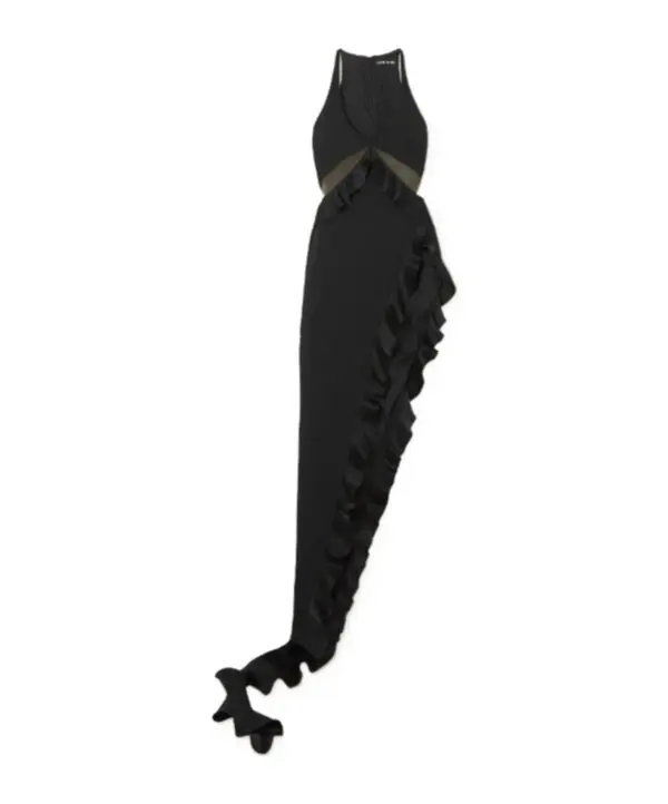 David Koma Crepe Gown With Asymmetric Ruffled Train