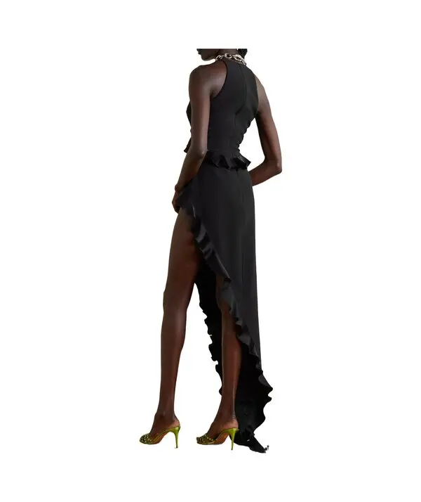David Koma Crepe Gown With Asymmetric Ruffled Train