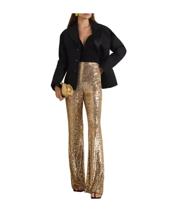 Akris Sequin Stretch Silk Mesh Flared Pants
