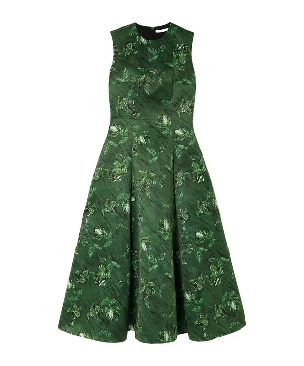 EMILIA WICKSTEAD Pleated Floral Printed Satin Mid-length Dress - Green
