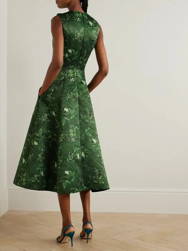 EMILIA WICKSTEAD Pleated Floral Printed Satin Mid-length Dress - Green