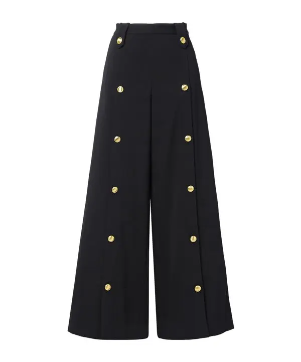 Rosetta Getty High-waisted Wide-leg Trousers With Golden Button Detail