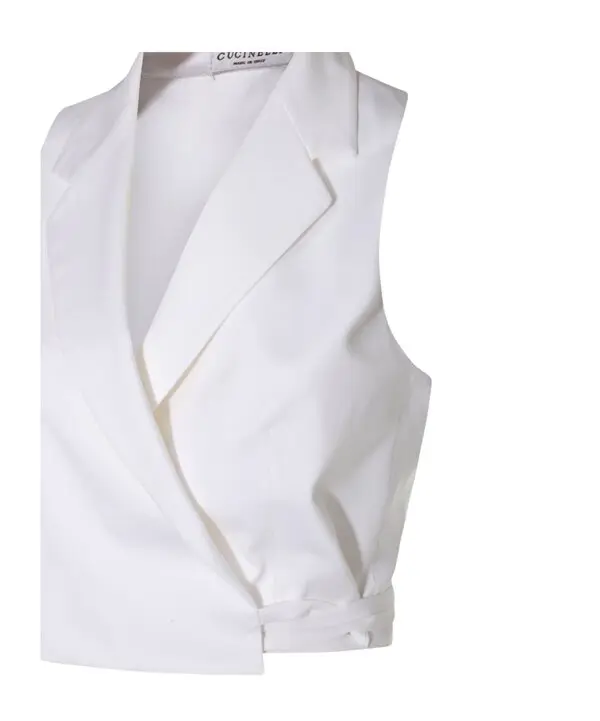 Brunello Cucinelli Sleeveless Cropped Blouse With Notched Lapel