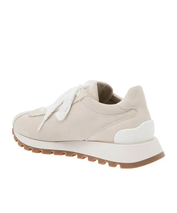 Brunello Cucinelli Round Toe Lace Up Sneakers With Monili Chain Detail