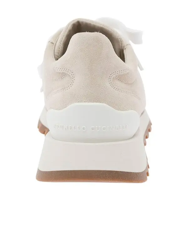 Brunello Cucinelli Round Toe Lace Up Sneakers With Monili Chain Detail