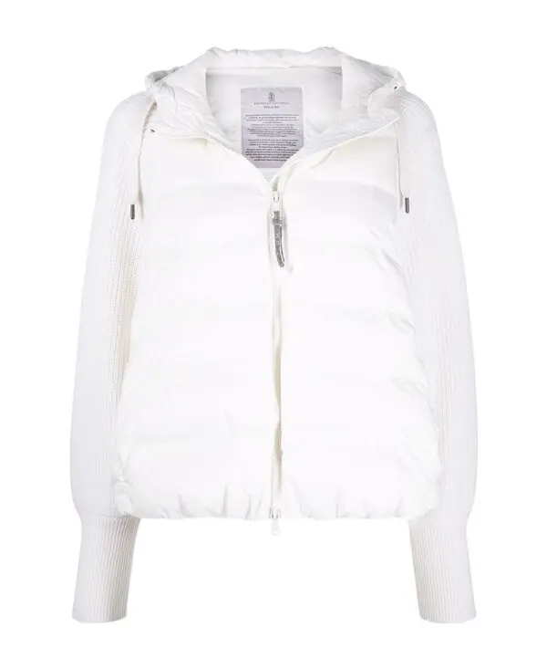 Brunello Cucinelli Knitted-sleeve Hooded Puffer Jacket