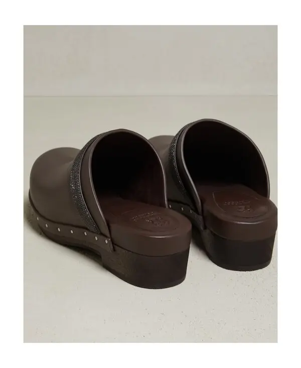 Brunello Cucinelli Embellished Leather Clogs