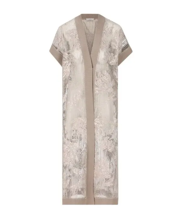 Brunello Cucinelli Embroidered Mesh Long Cardigan