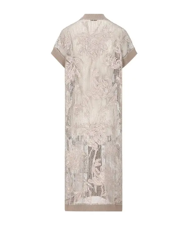 Brunello Cucinelli Embroidered Mesh Long Cardigan