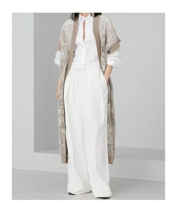 Brunello Cucinelli Embroidered Mesh Long Cardigan
