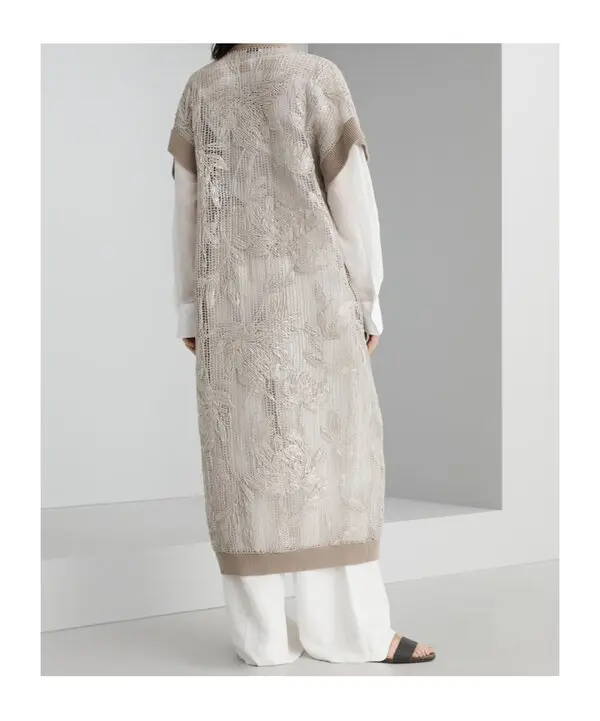 Brunello Cucinelli Embroidered Mesh Long Cardigan