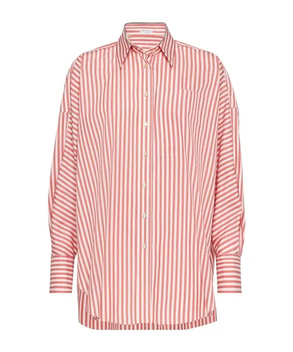 Brunello Cucinelli Monili Chain Detailed Striped Shirt