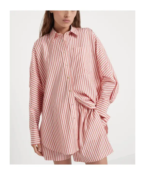 Brunello Cucinelli Monili Chain Detailed Striped Shirt
