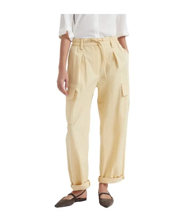 Brunello Cucinelli Drawstring Wide-leg Cargo Trousers With Monili Beading
