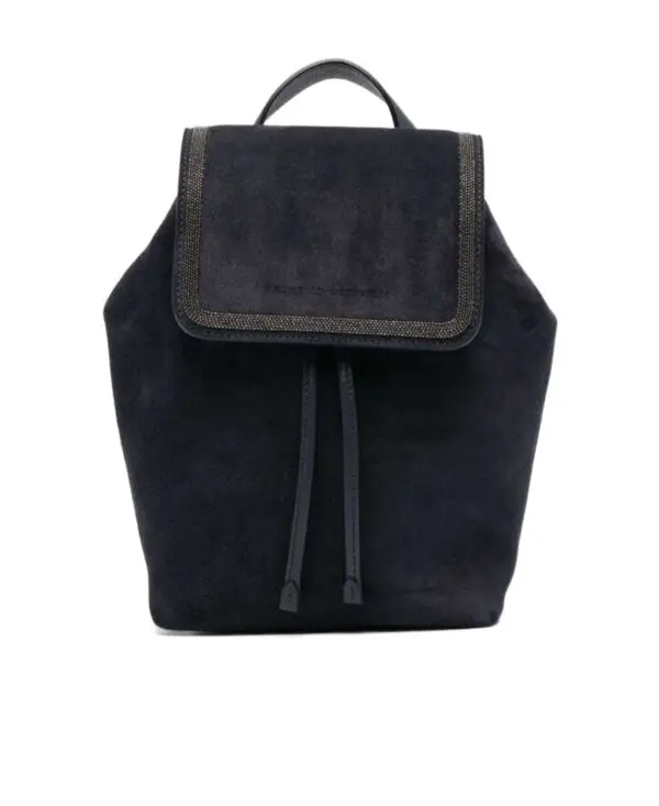 Brunello Cucinelli Beaded Foldover Suede Backpack