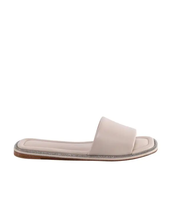 Brunello Cucinelli Embellished Square Toe Slides - Nude