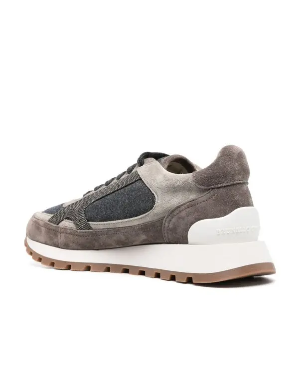 Brunello Cucinelli Monili Embellished Panelled Lace-up Sneakers