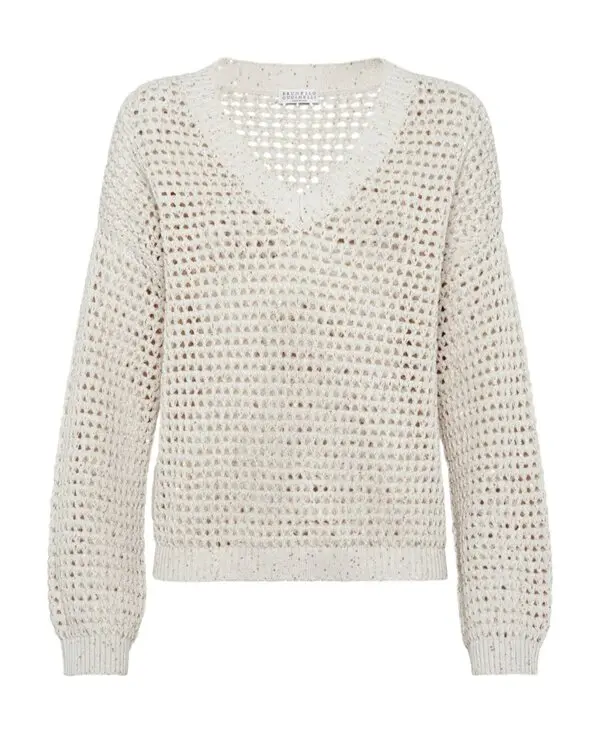 Brunello Cucinelli V-neck Mesh Knit Jumper