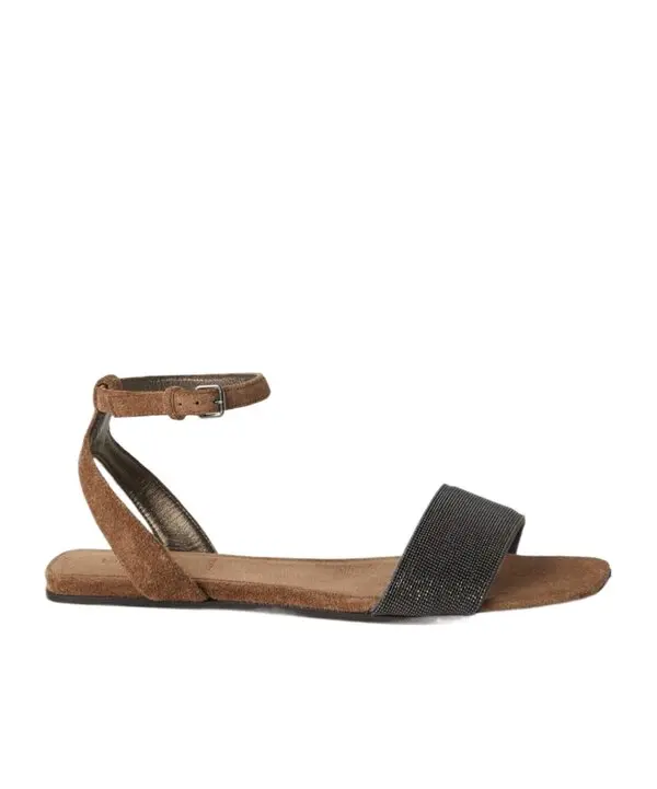 Brunello Cucinelli Embellished Open Toe Sandals - Brown
