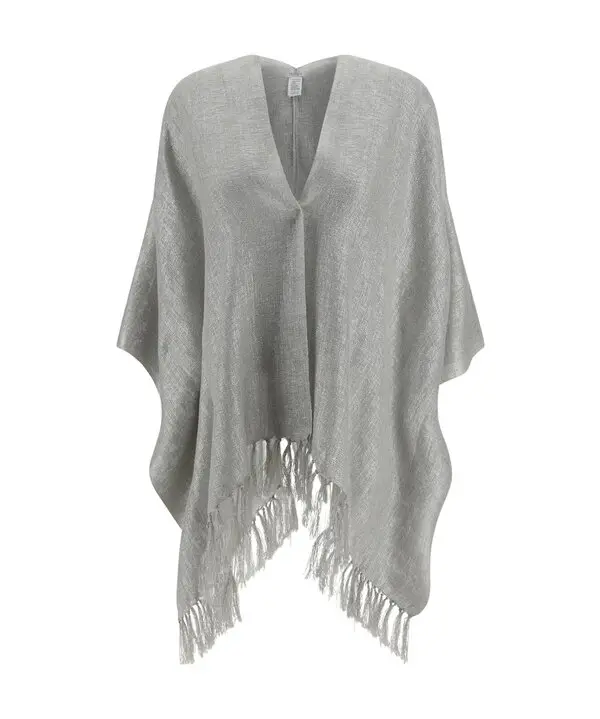Brunello Cucinelli Fringed Cape - Gray