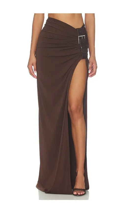 SID NEIGUM Floor Length Gathered Belt Skirt In Brown