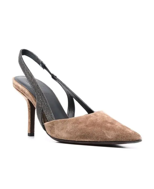 Brunello Cucinelli Suede Pointed Toe Slingbacks