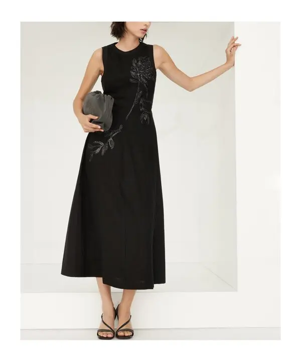 Brunello Cucinelli Floral-embellished Sleeveless Midi Dress