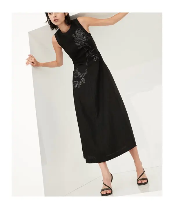 Brunello Cucinelli Floral-embellished Sleeveless Midi Dress