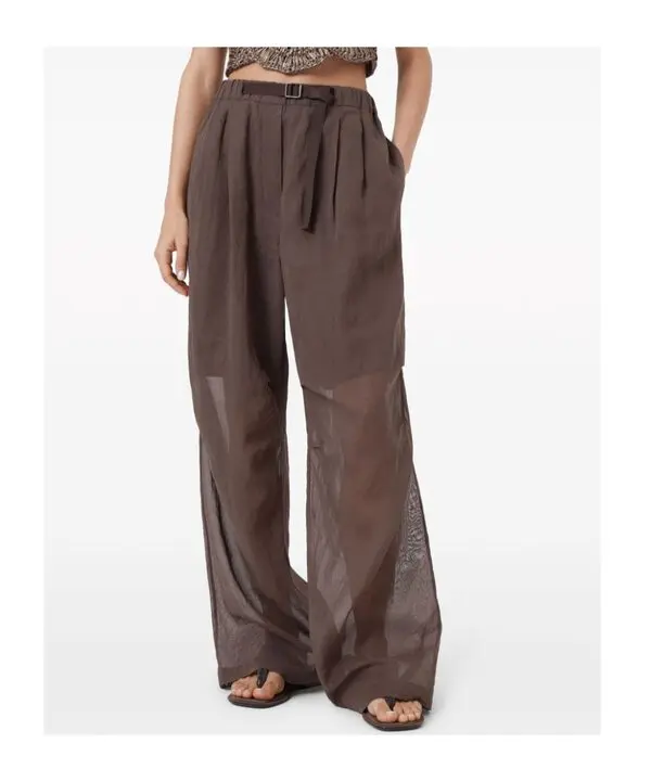 Brunello Cucinelli Semi-sheer Wide-leg Belted Trousers