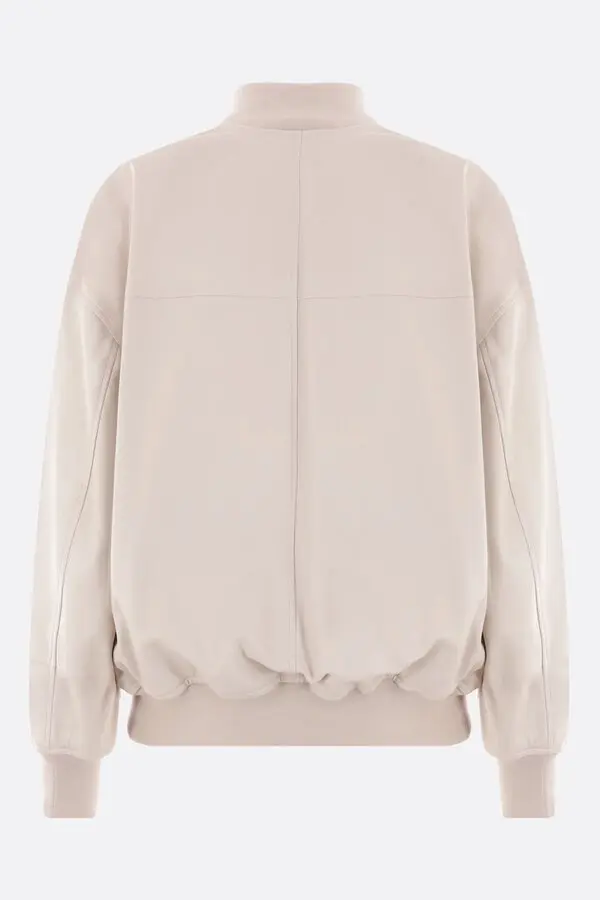 Brunello Cucinelli Leather Bomber Jacket With Beaded Trim