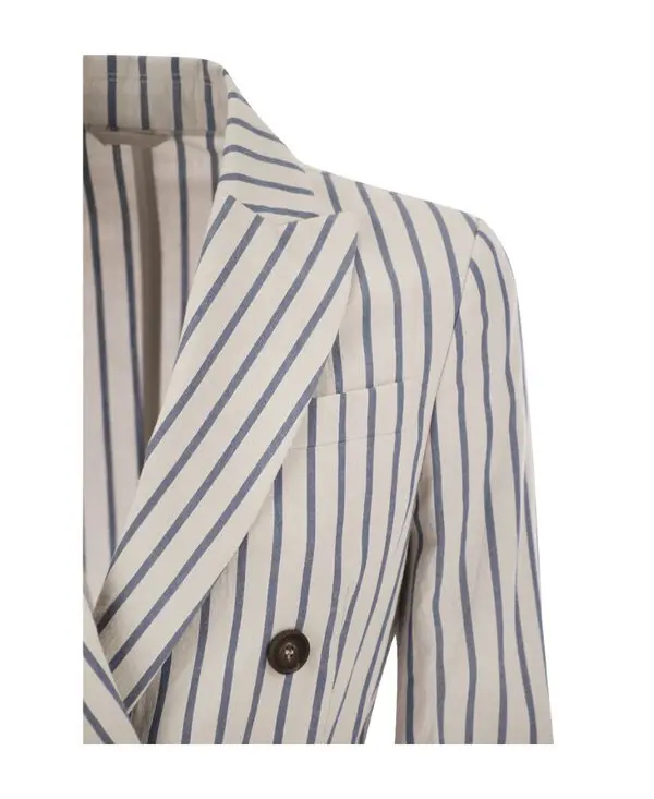 Brunello Cucinelli Double Breasted Striped Jacket