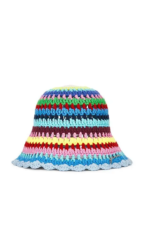 GANNI Crochet Stripe Bucket Hat In Blue - Multicolour