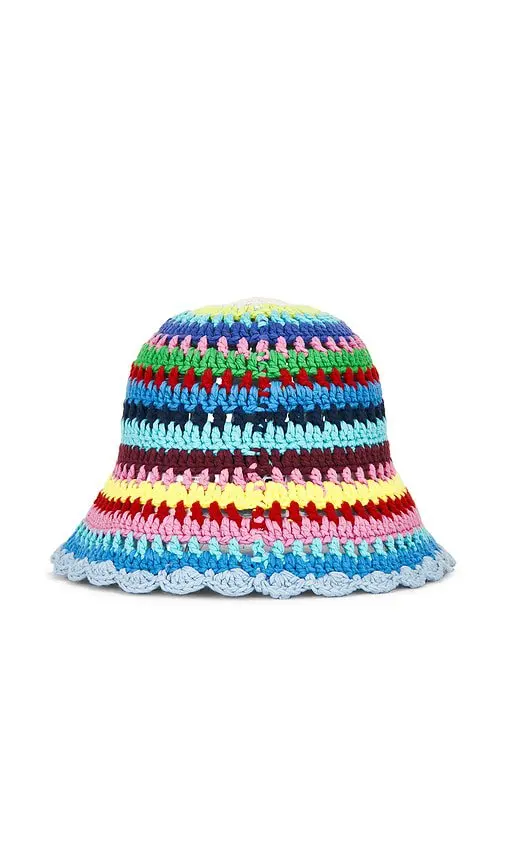 GANNI Crochet Stripe Bucket Hat In Blue