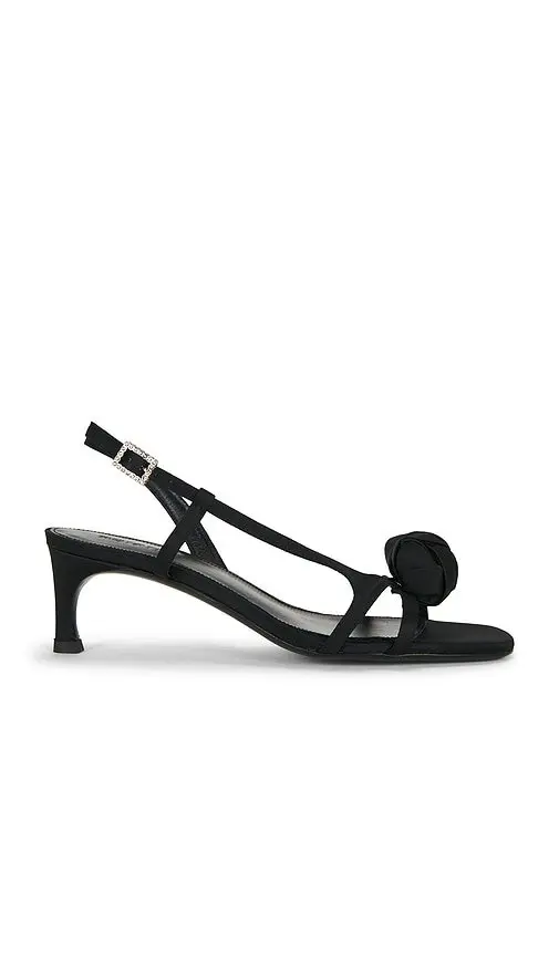 ROTATE BY BIRGER CHRISTENSEN Mid Heel Knot Satin Strappy Sandal - Black