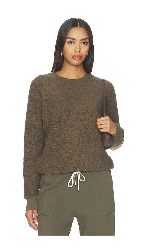 PERFECTWHITETEE Ziggy Inside Out Fleece Long Sleeve Crewneck Sweatshirt - Dark Olive