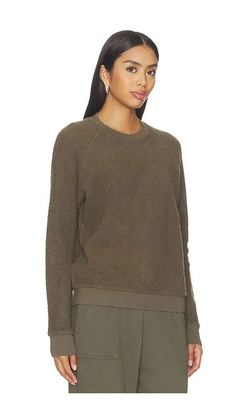 PERFECTWHITETEE Ziggy Inside Out Fleece Long Sleeve Crewneck Sweatshirt - Dark Olive