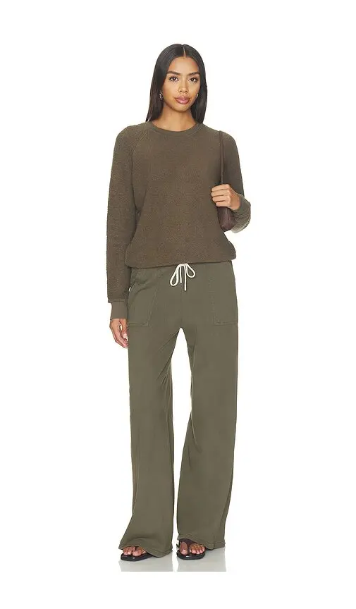 PERFECTWHITETEE Ziggy Inside Out Fleece Long Sleeve Crewneck Sweatshirt - Dark Olive